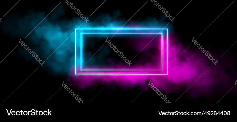 Rectangular neon light frame in cloud of smoke Vector Image