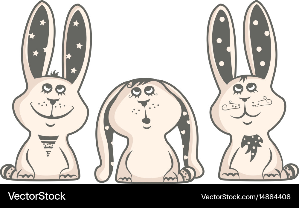 Three happy bunnies Royalty Free Vector Image - VectorStock