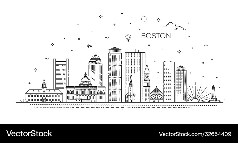 Boston architecture line skyline Royalty Free Vector Image