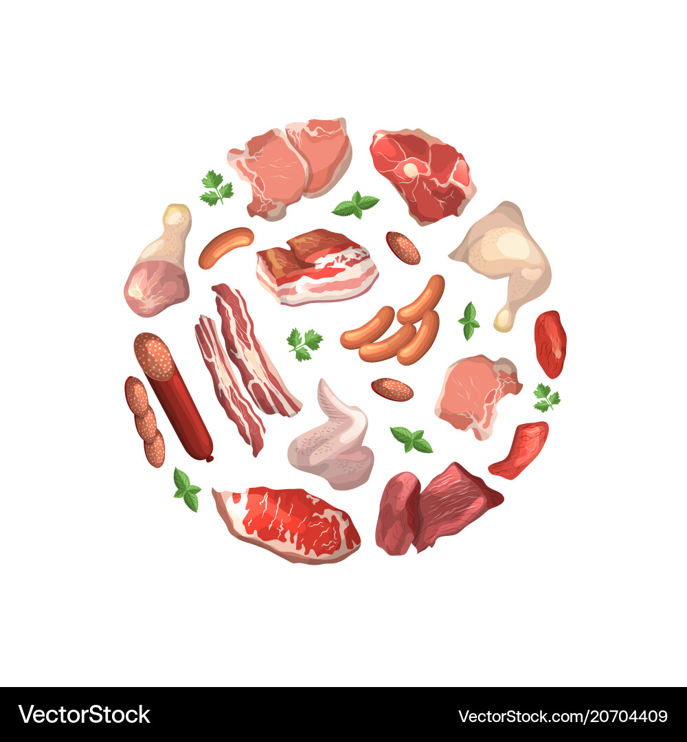 Cartoon meat elements gathered in circle Vector Image