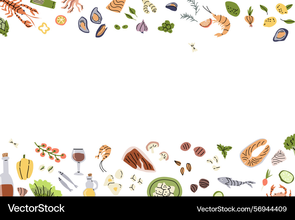 Mediterranean cuisine ingredients border design Vector Image