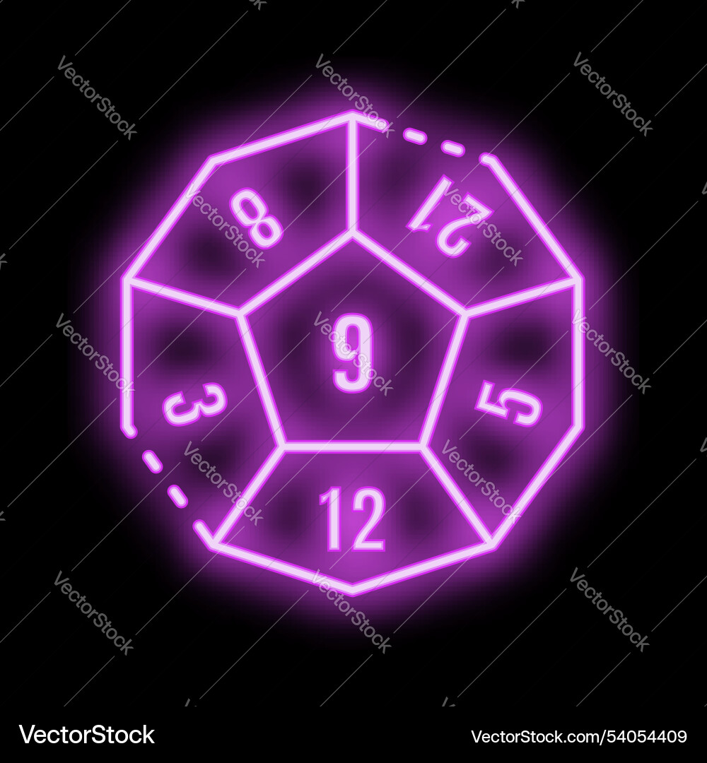 Pink neon dodecahedron dice mit nummer neun Vektorbild