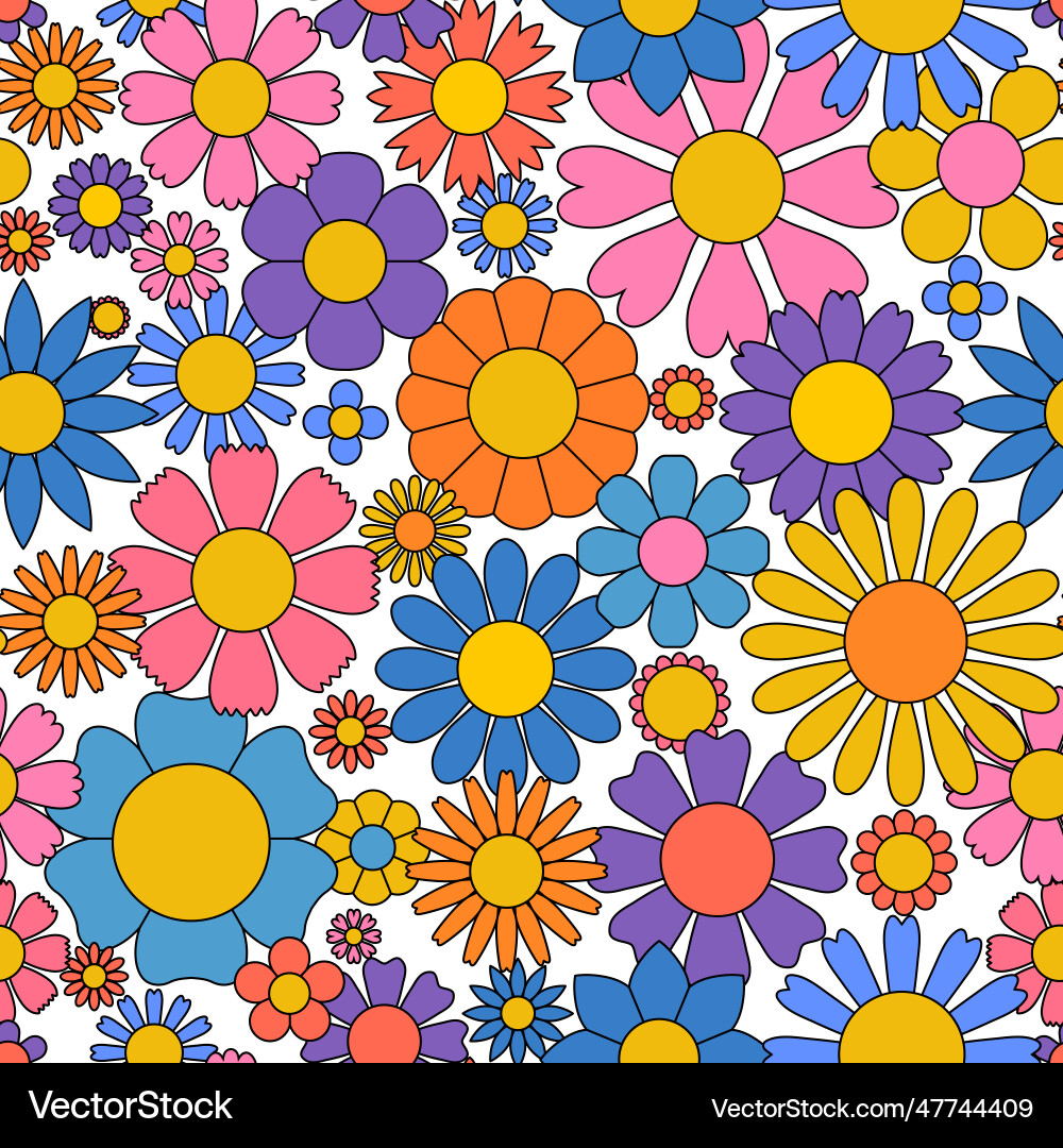 Retro 70s Flower Pattern Royalty Free Vector Image