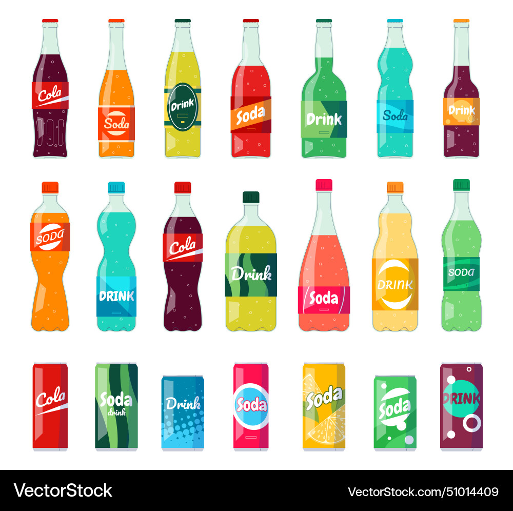 Set of bottles with carbonated soft drinks Vector Image