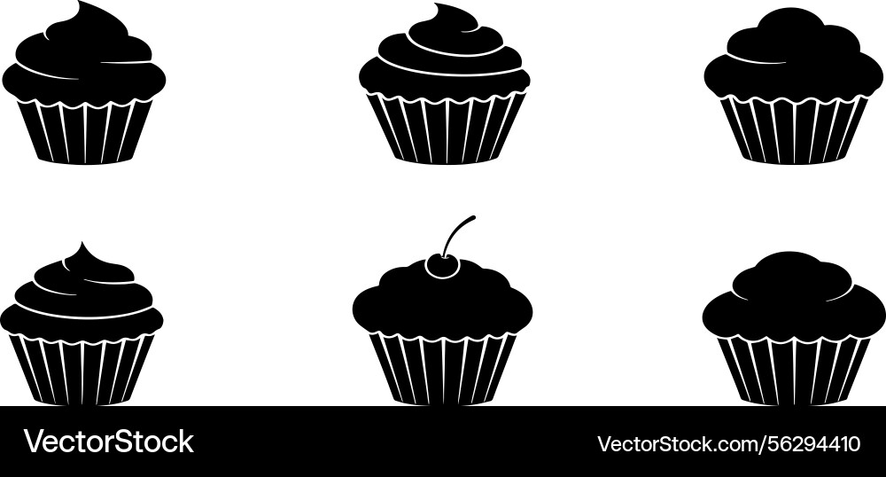 Cupcake Outline Set Royalty Free Vector Image - VectorStock