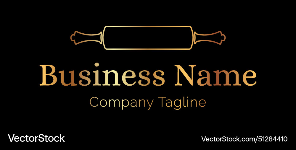 Gold bakery logo with rolling pin or dough roller Vector Image