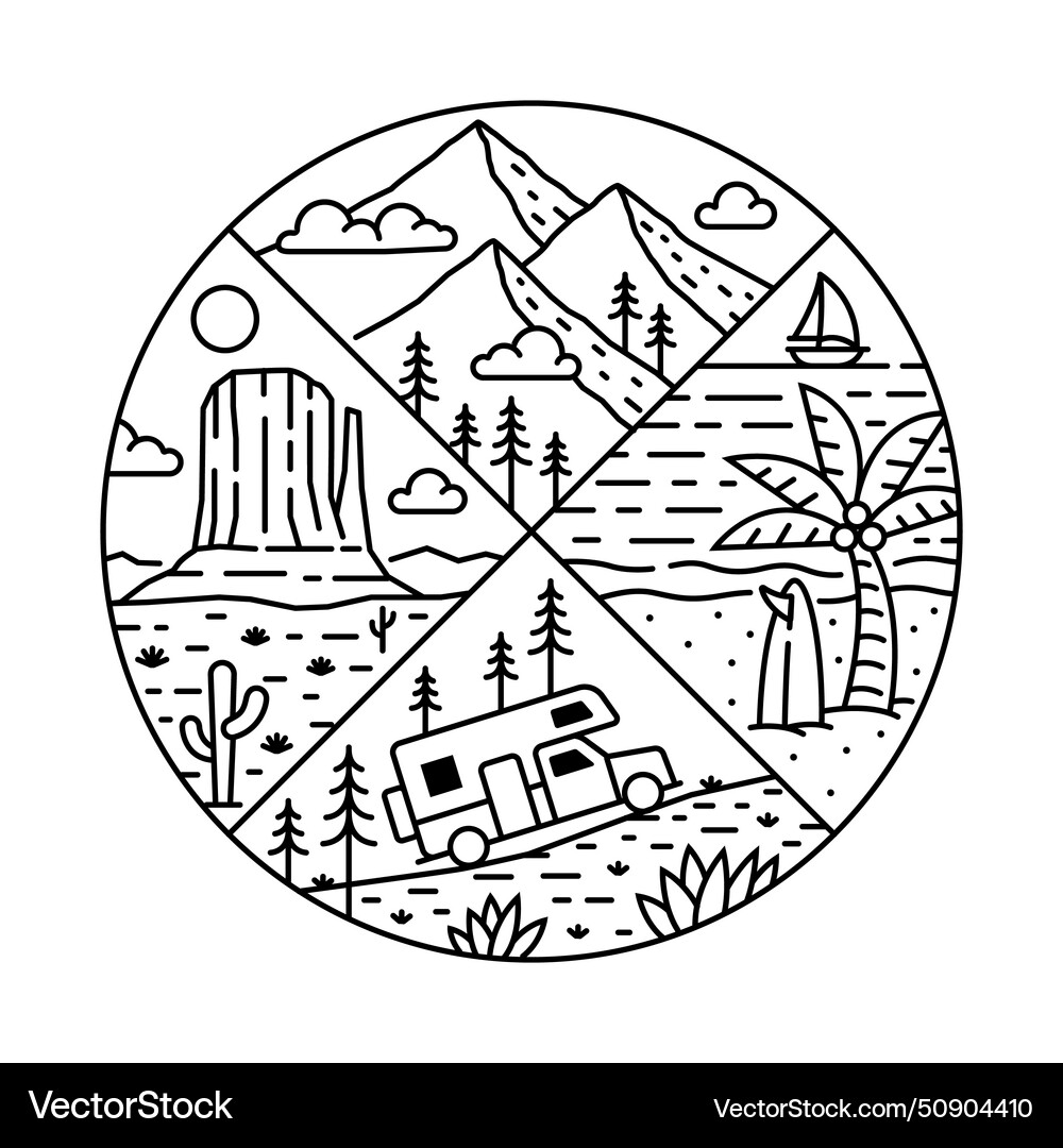 Natural landscape in circle frame Royalty Free Vector Image