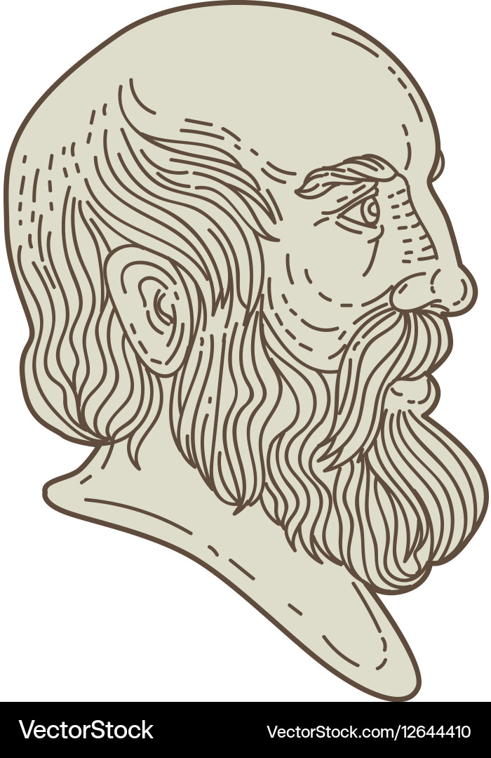 Plato greek philosopher head mono line Royalty Free Vector