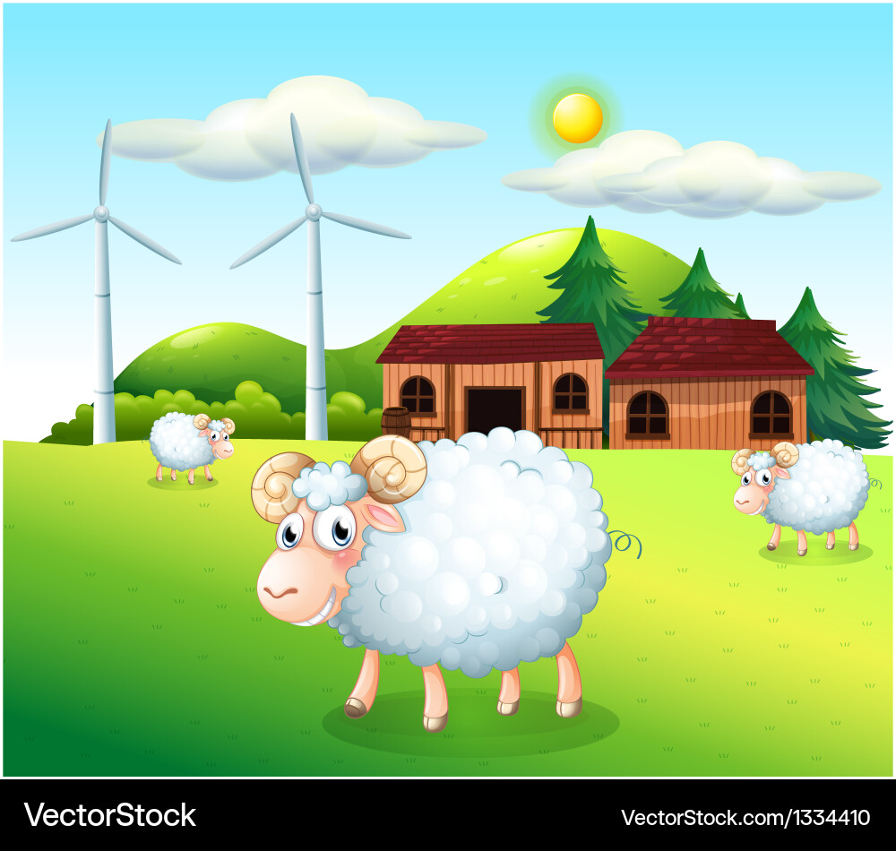 Sheeps at the farm with windmills Royalty Free Vector Image