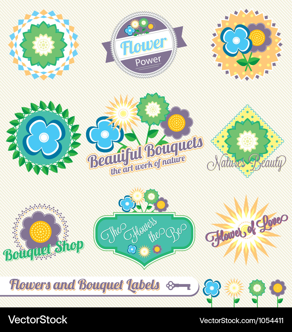 Flower and bouquet labels stickers Royalty Free Vector Image