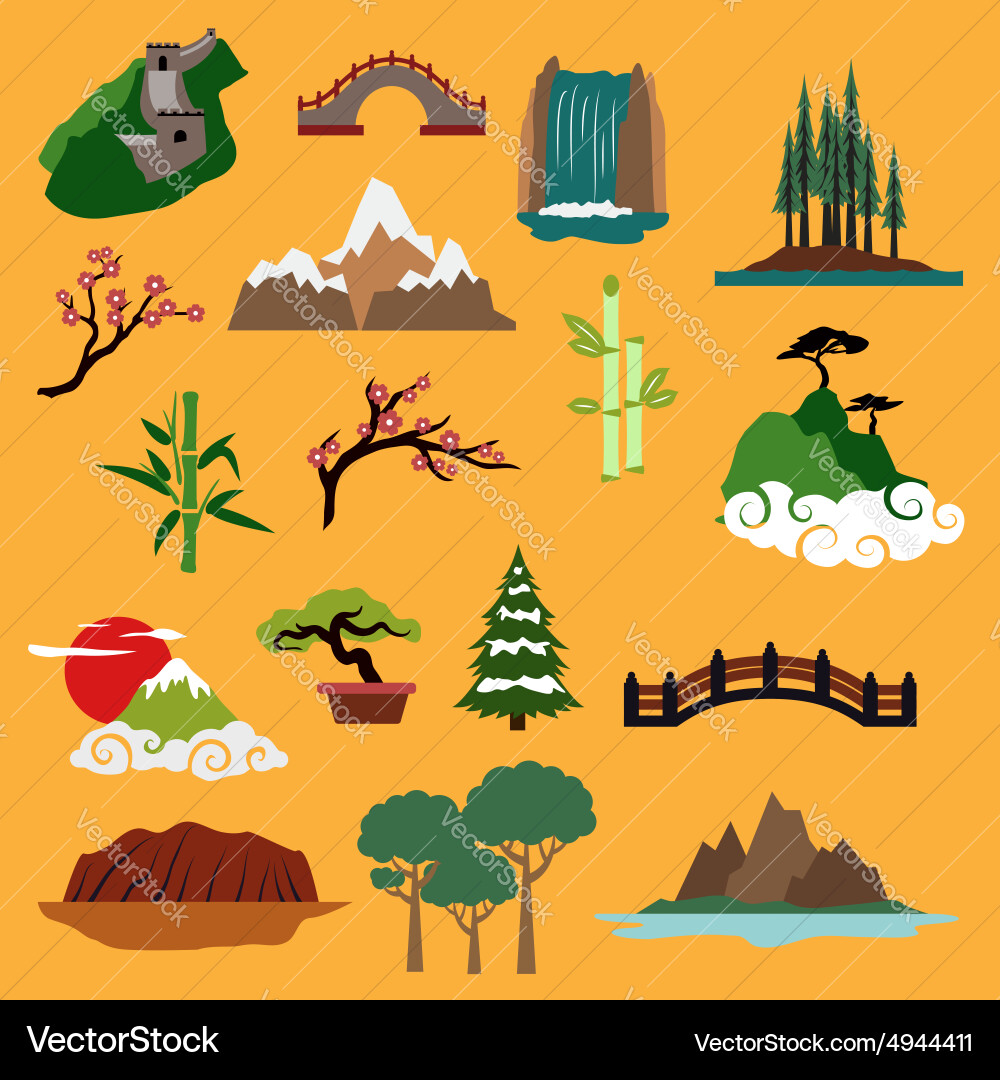 Nature landscape elements and buildings Royalty Free Vector