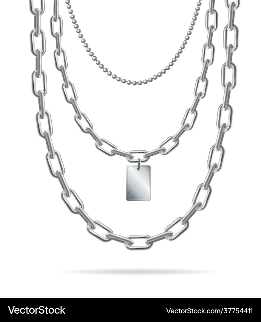 Realistic detailed 3d silver chain with pendant Vector Image