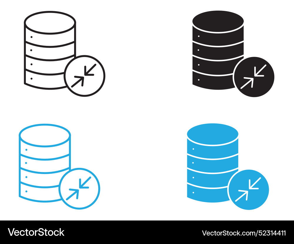 Shrink database icon black and white outline sign Vector Image