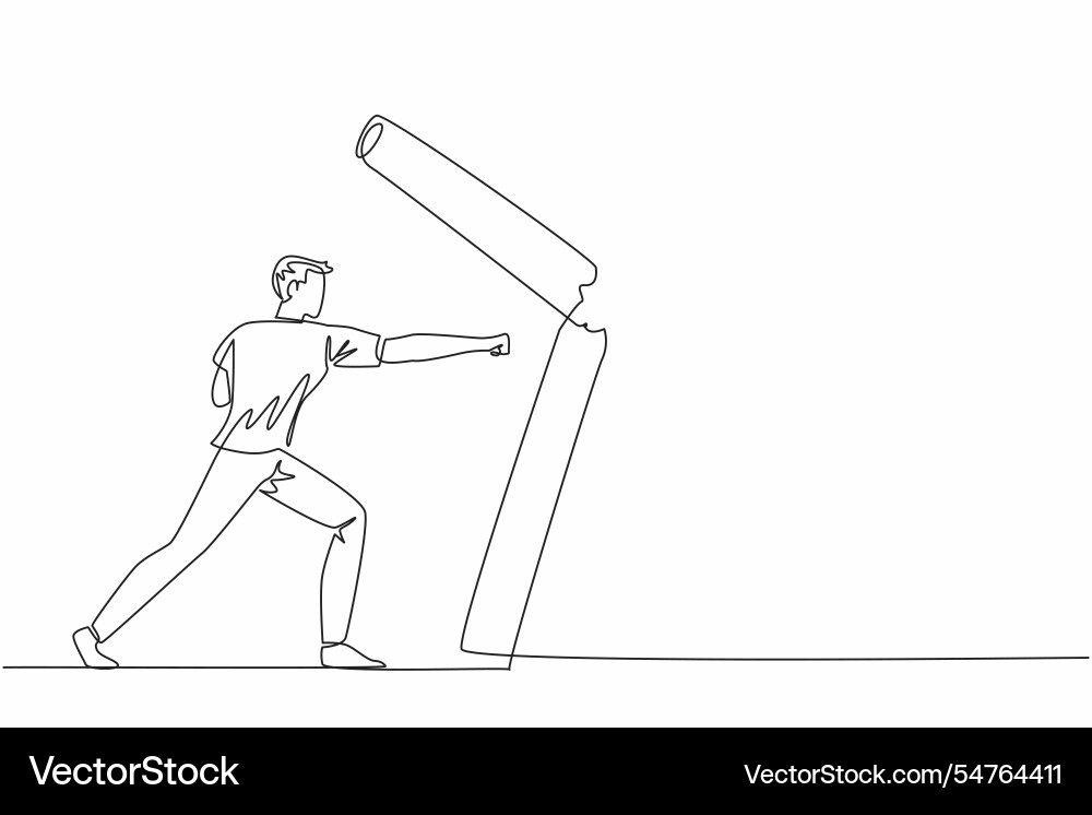 Single continuous line drawing man hits big Vector Image
