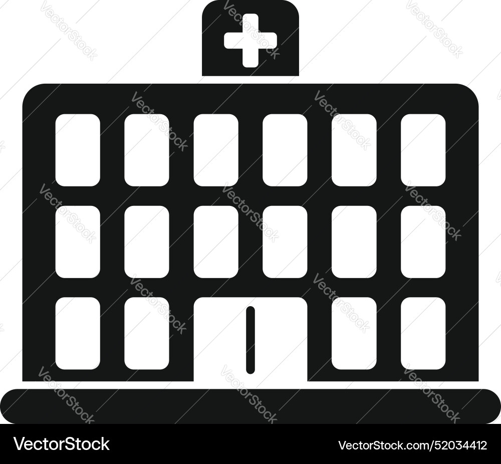 Black hospital building facade icon representing Vector Image
