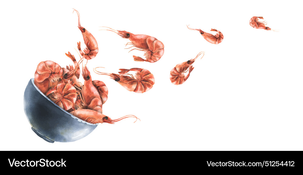Boiled unpeeled shrimp in a ceramic bowl Vector Image