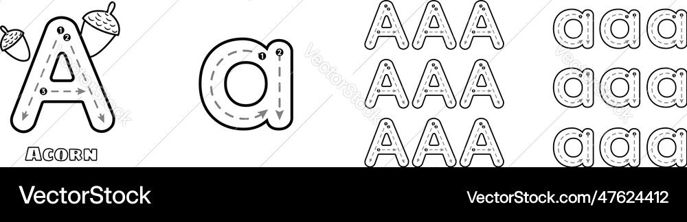 Letter a trace uppercase and lowercase abc Vector Image