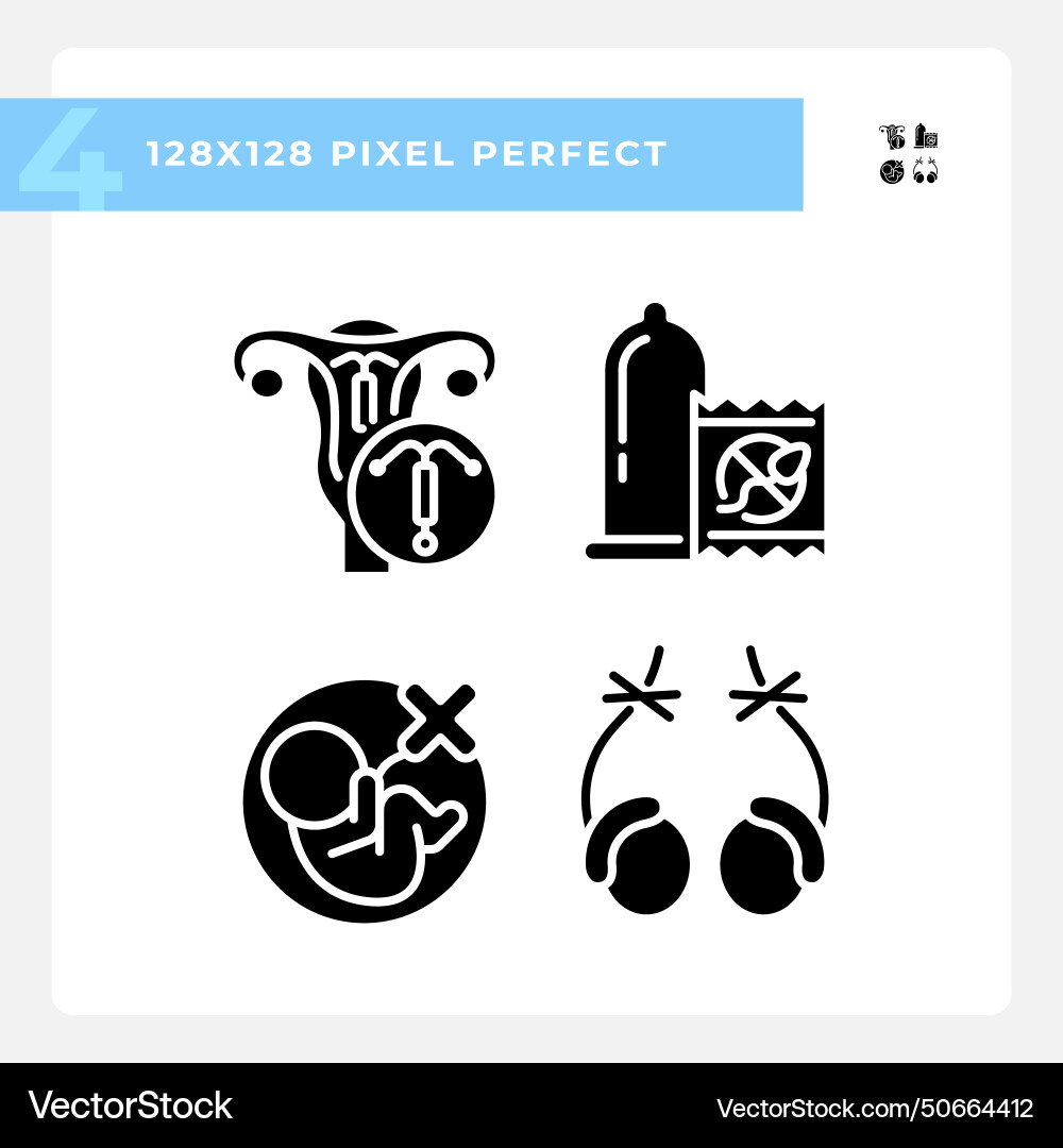 Pregnancy prevention methods black glyph icons Vector Image