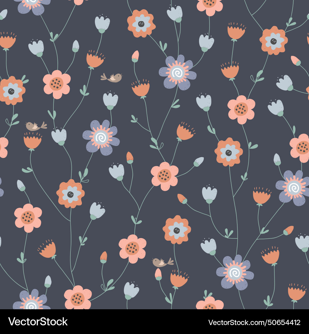 Twisted fairy flowers seamless floral pattern Vector Image