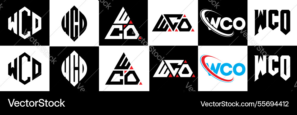 Wco letter logo design in six style wco polygon Vector Image