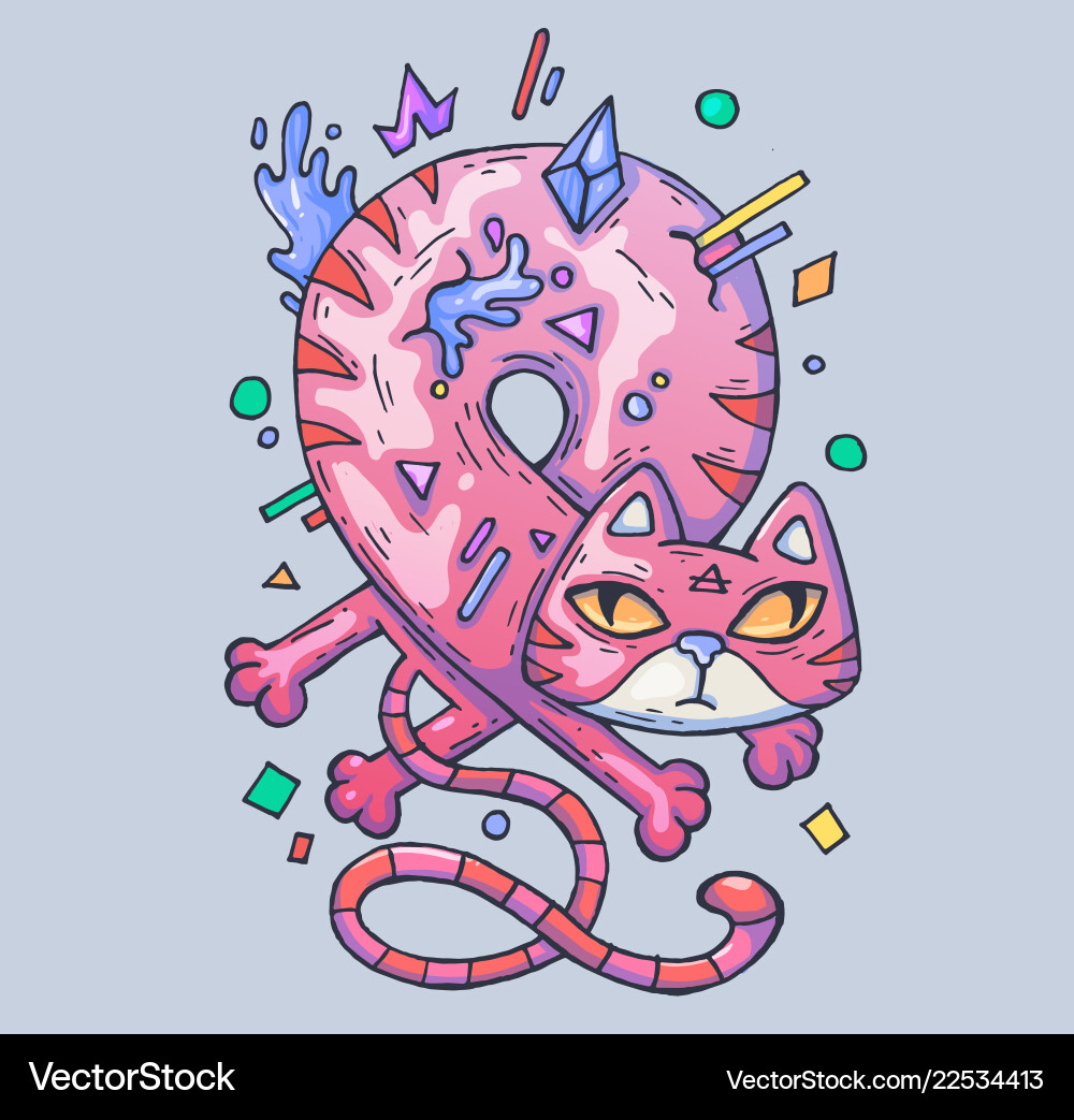 Funny pink cat twisted into a loop cartoon Vector Image