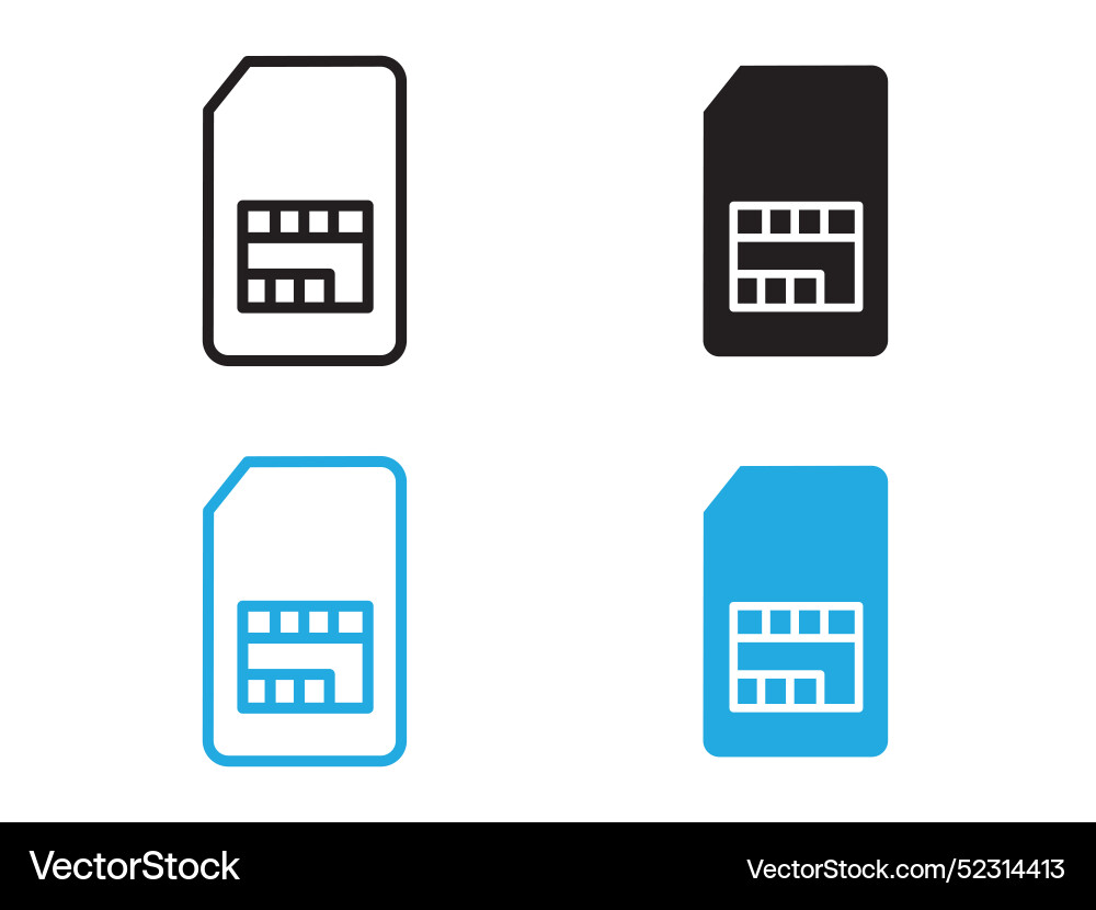 Sim card icon black and white outline sign Vector Image