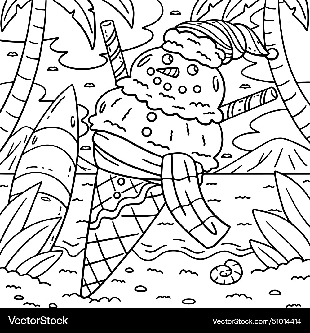Ice cream snowman cone coloring page for kids Vector Image