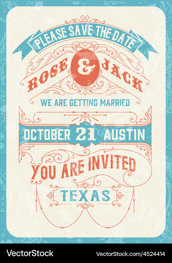 Retro wedding card Royalty Free Vector Image - VectorStock