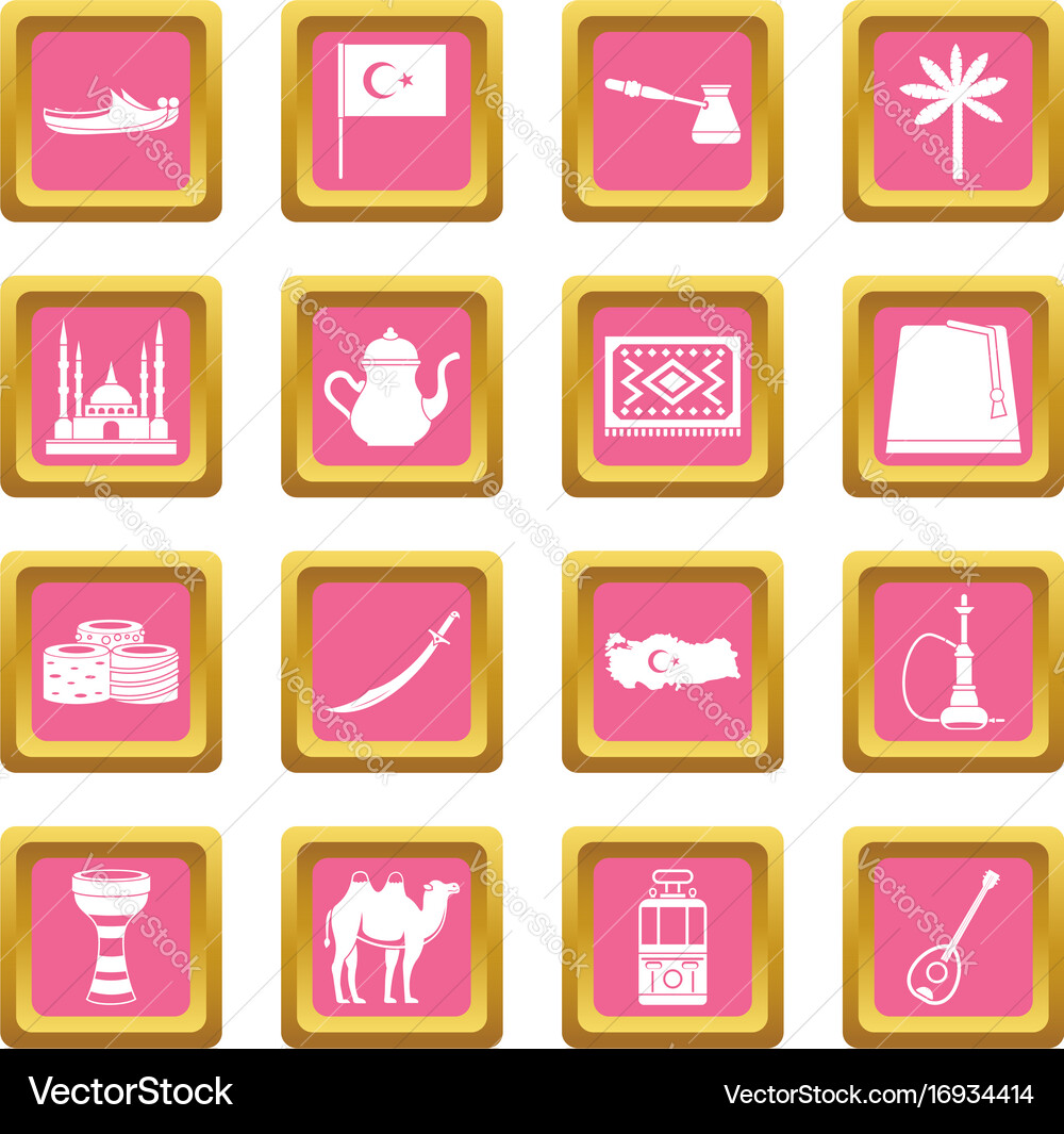 Turkey travel icons pink Royalty Free Vector Image