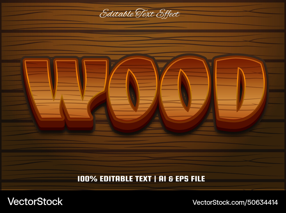Wood editable text effect emboss style Royalty Free Vector