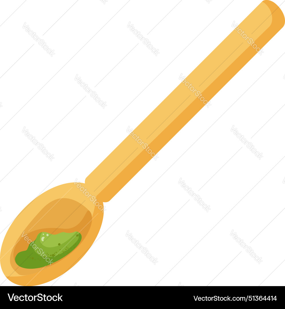 Wooden spoon with green sauce Royalty Free Vector Image