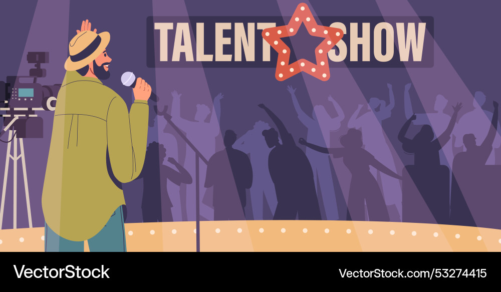 Animated talent show with performer on stage Vector Image