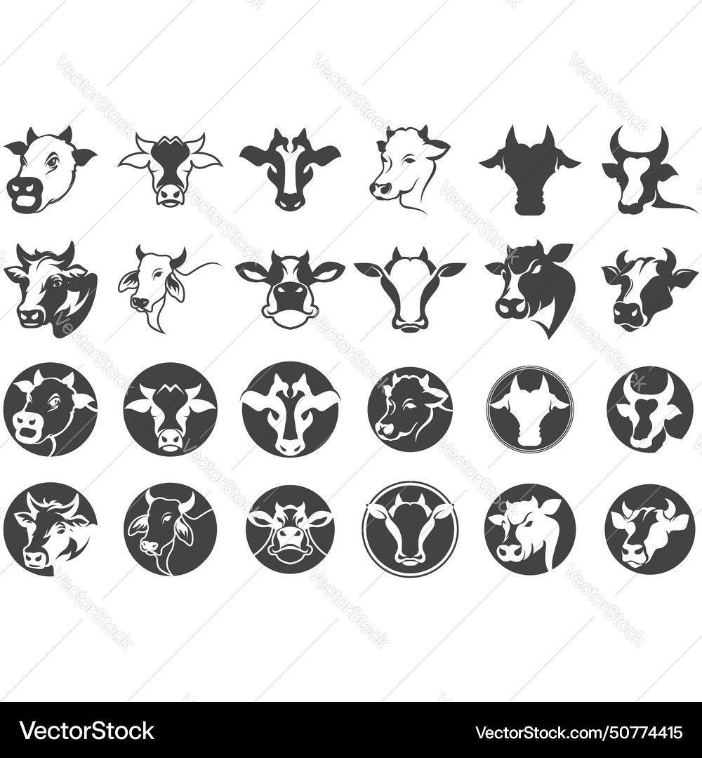 Collection of cow logos Royalty Free Vector Image