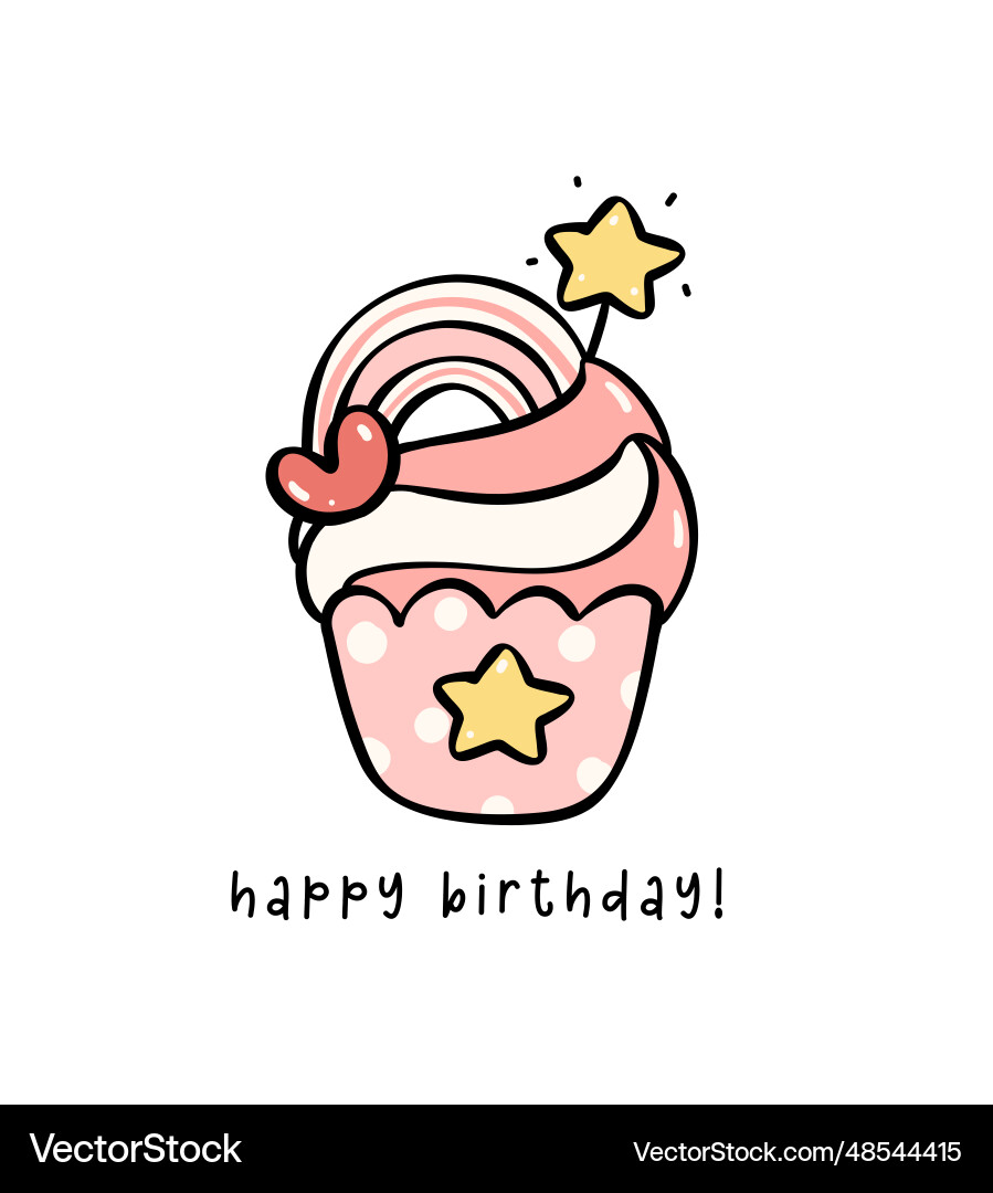 Cute pink birthday cake rainbow cupcake Royalty Free Vector