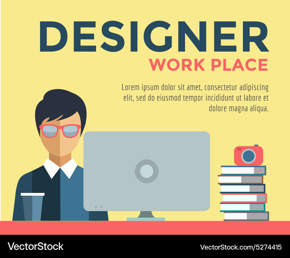 Designer on work place logo Royalty Free Vector Image