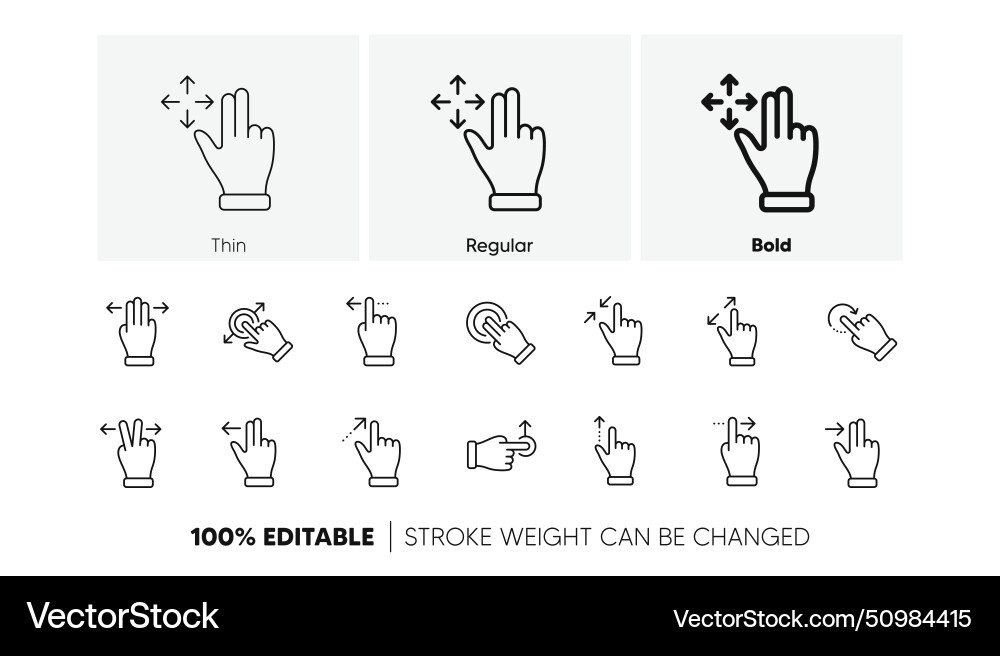 Touchscreen gesture line icons hand swipe slide Vector Image
