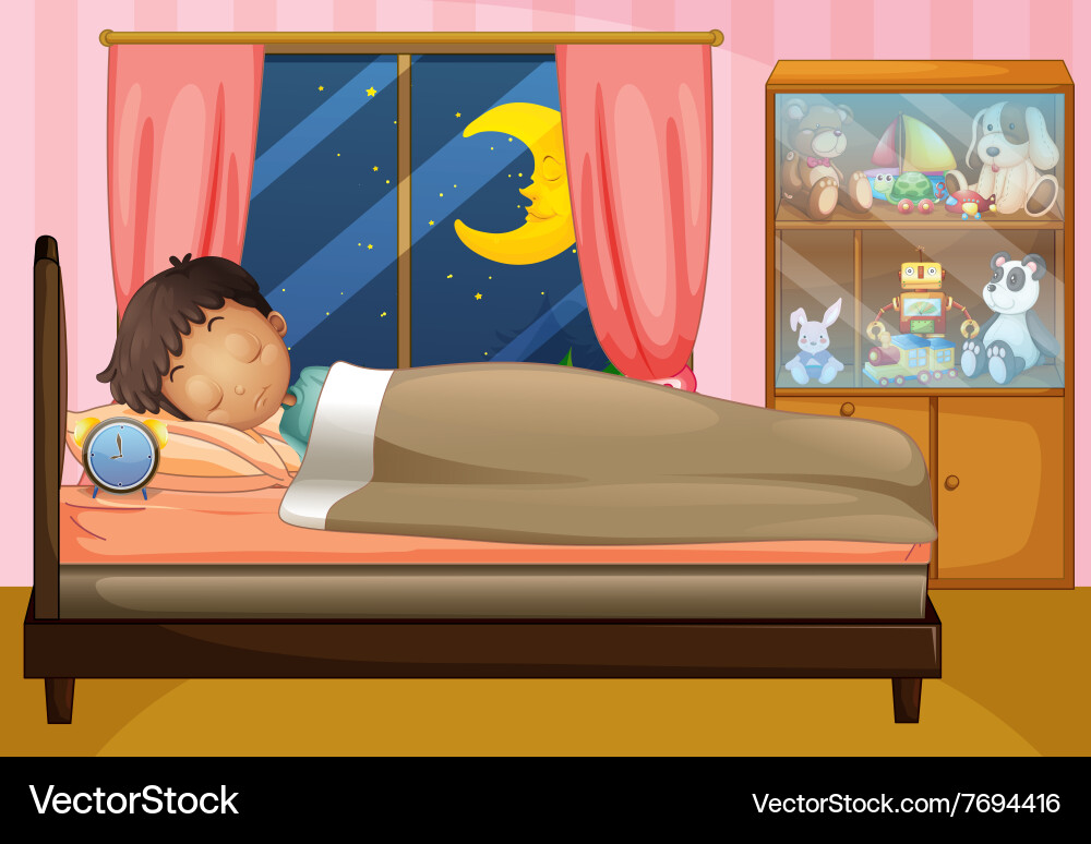 Boy sleeping in his bedroom Royalty Free Vector Image