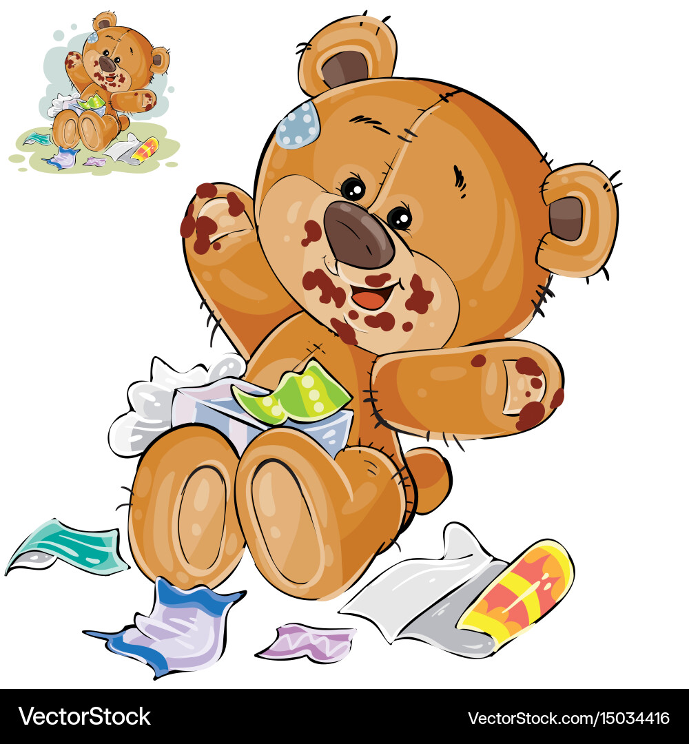 Brown teddy bear sweet tooth ate a lot Royalty Free Vector