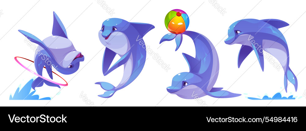 Cute dolphin character set in playful poses Vector Image
