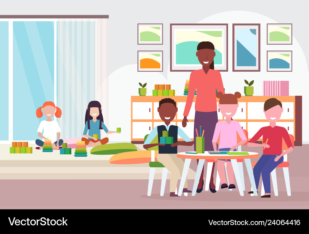 Diverse Kids Classroom Scene Royalty Free Vector Image