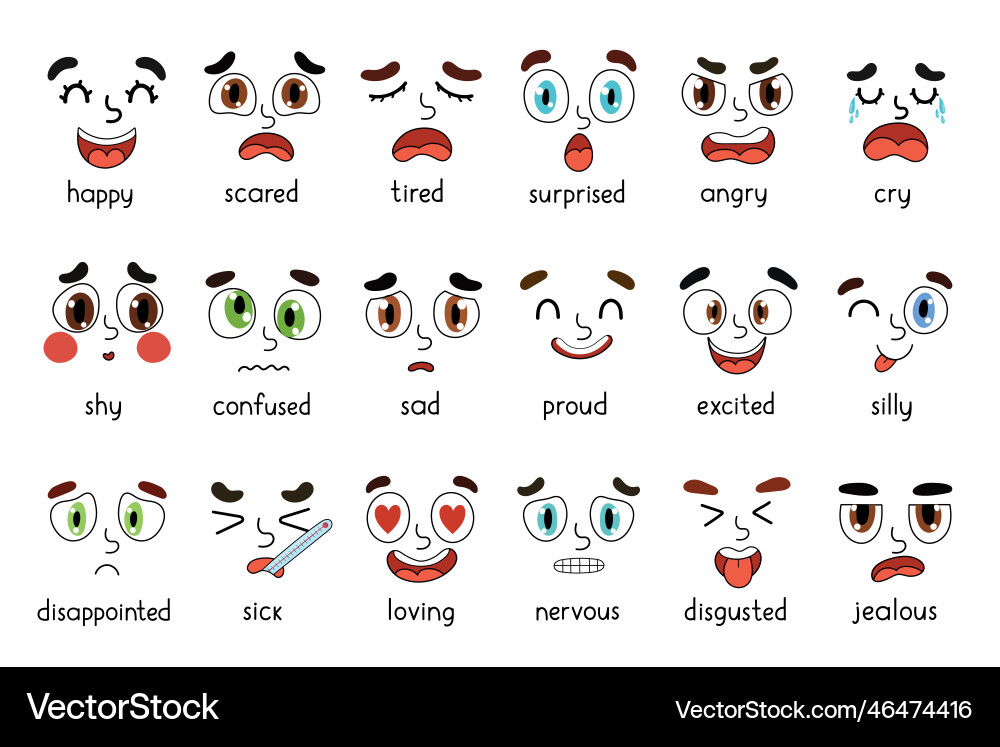 Emotions faces set different emotional Royalty Free Vector