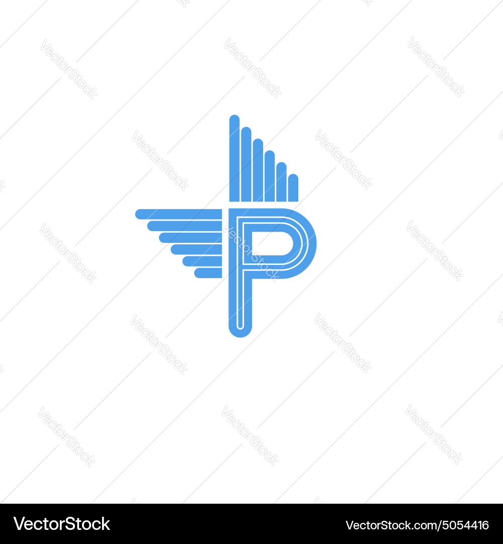 Letter p logo with blue wings flying concept Vector Image