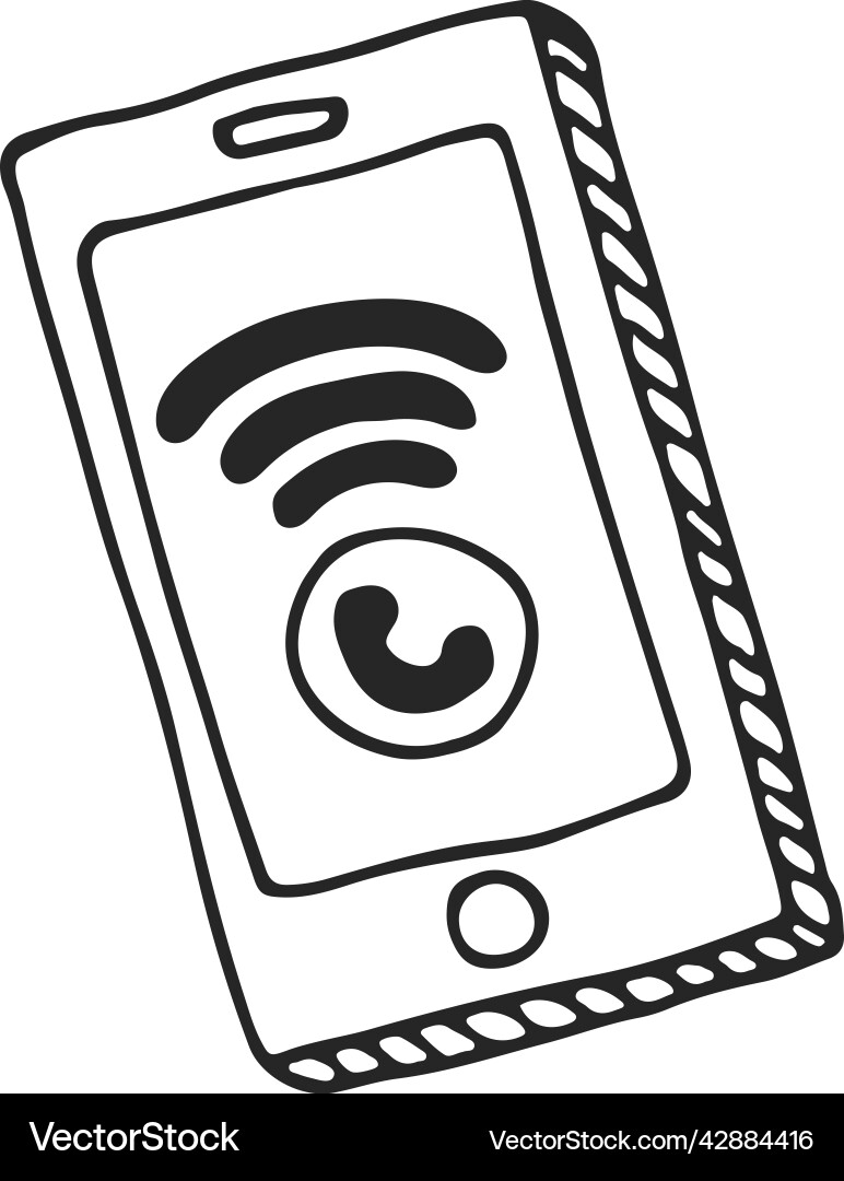Phone call doodle sign smartphone ringing icon Vector Image