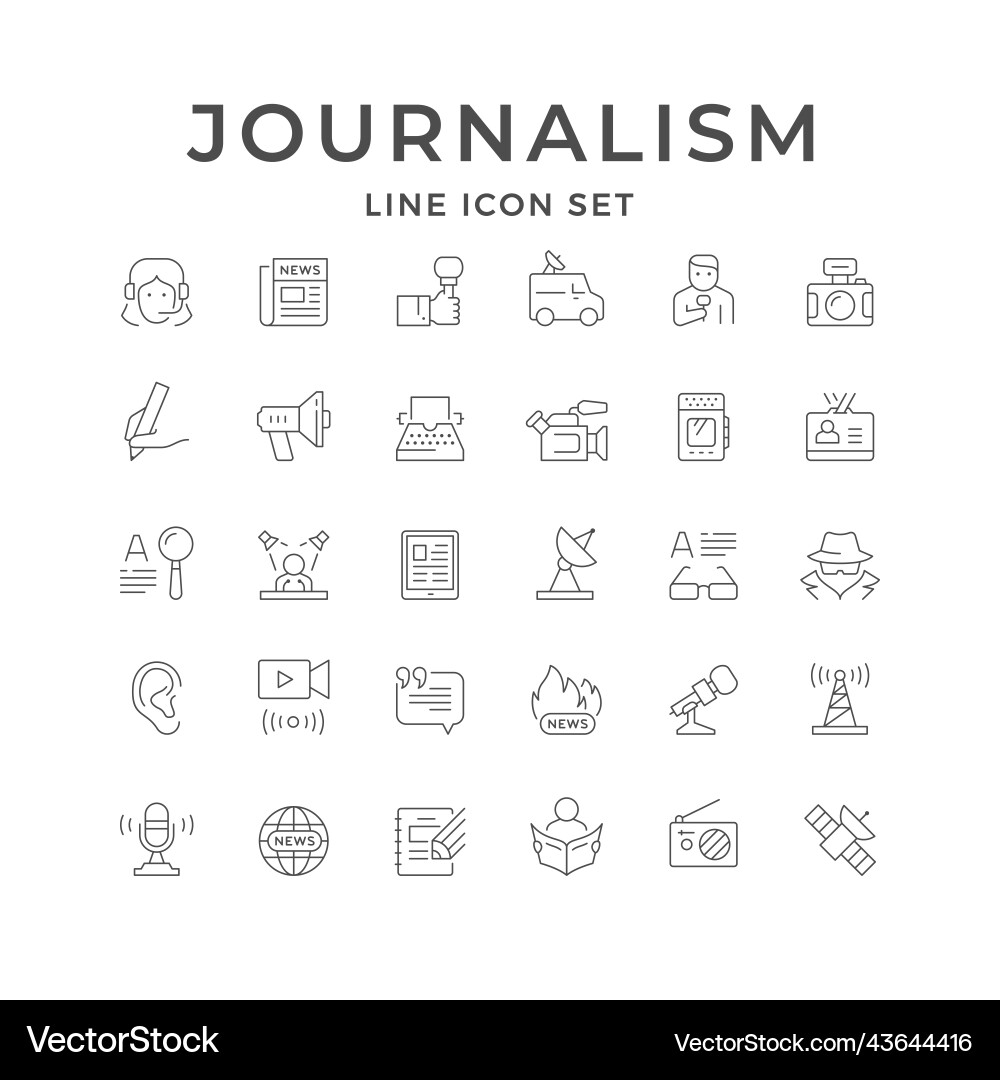 Set line icons of journalism Royalty Free Vector Image