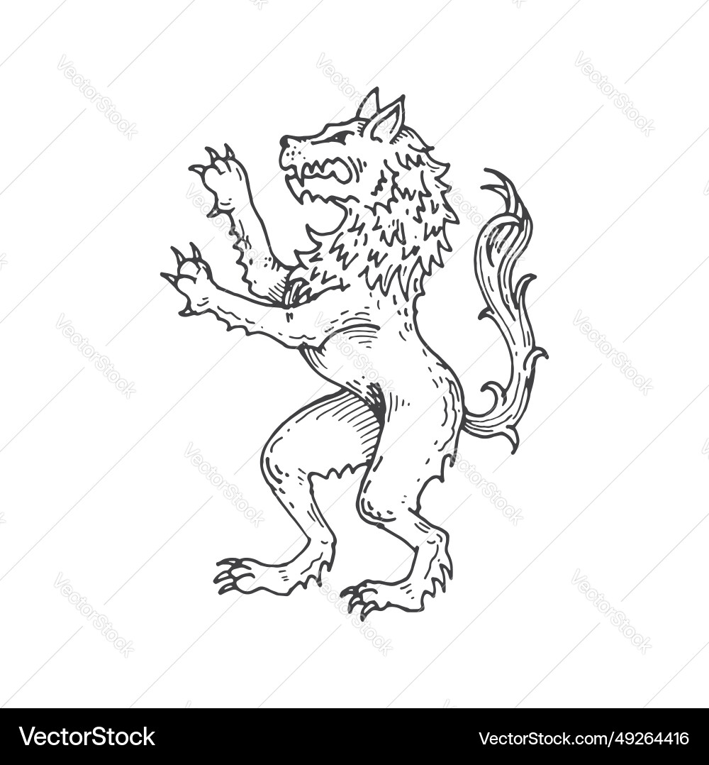 Wolf medieval heraldic animal sketch symbol Vector Image