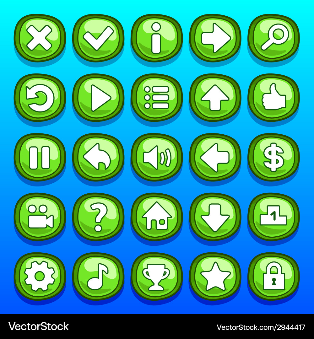 Game green buttons set Royalty Free Vector Image