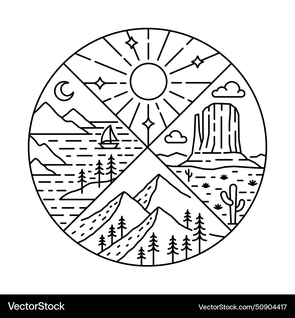 Natural landscape in circle frame Royalty Free Vector Image