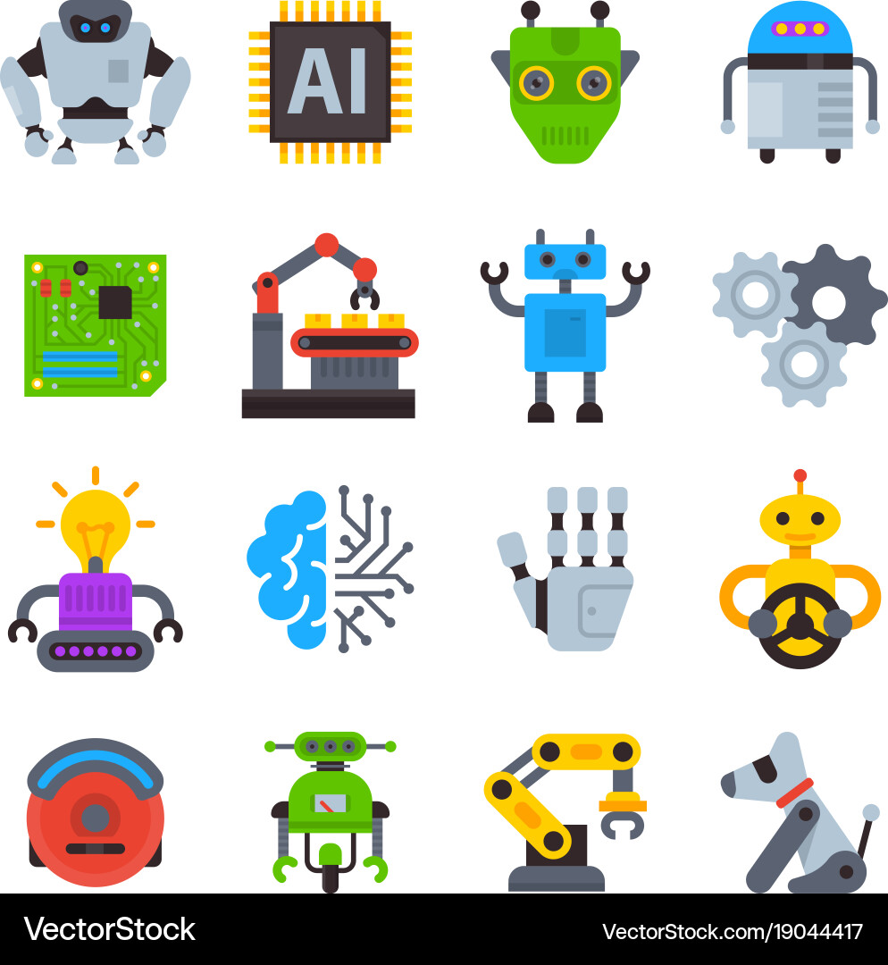 Robot icons set logo robotic machine Royalty Free Vector