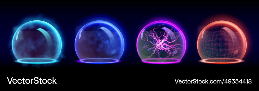 3d bubble shield with energy and thunder effect Vector Image