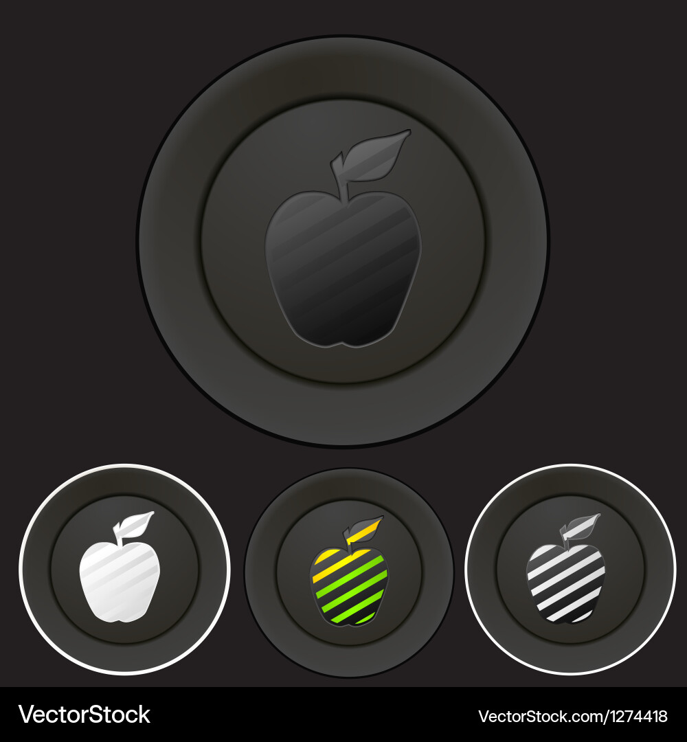 Black buttons set with apple silhouette Royalty Free Vector